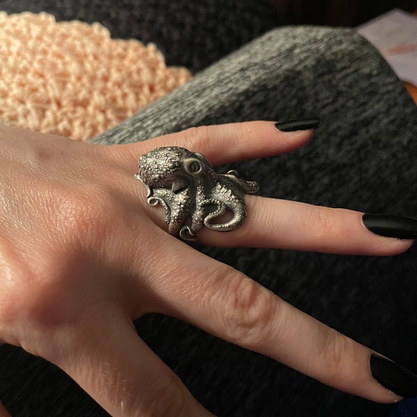 Octopus Handmade Sterling Silver Men Ring, Octopi Animal Biker Ring ...