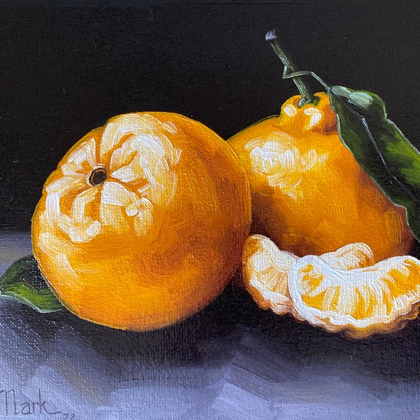 2+2 Tangerine Original Art 6x8 by S. Lee Mark - Stil Life Oil Painting ...