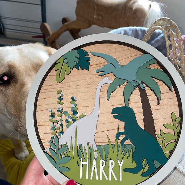 Personalised Dinosaur Themed Door Sign/wall Decor, Personalised Letter ...