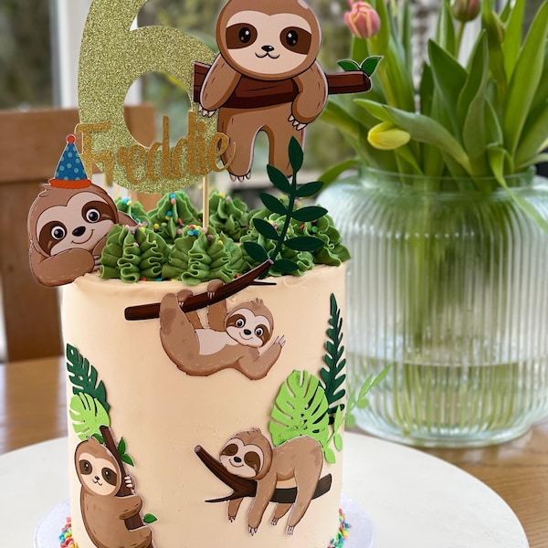 Personalised Cute Sloth Cake Topper ANY AGE NAME | Personalised Sloth ...