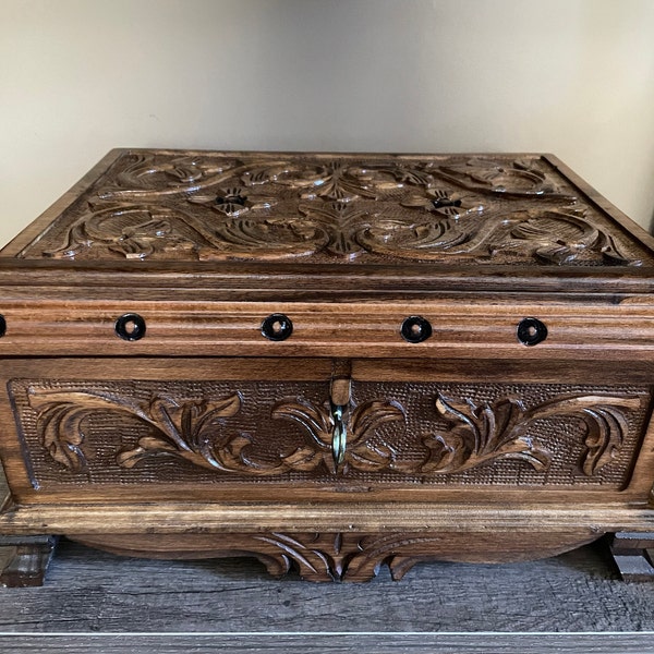 Secret Lock Wooden Box, Carved Wooden Chest, Wooden Locking Box, Wooden ...