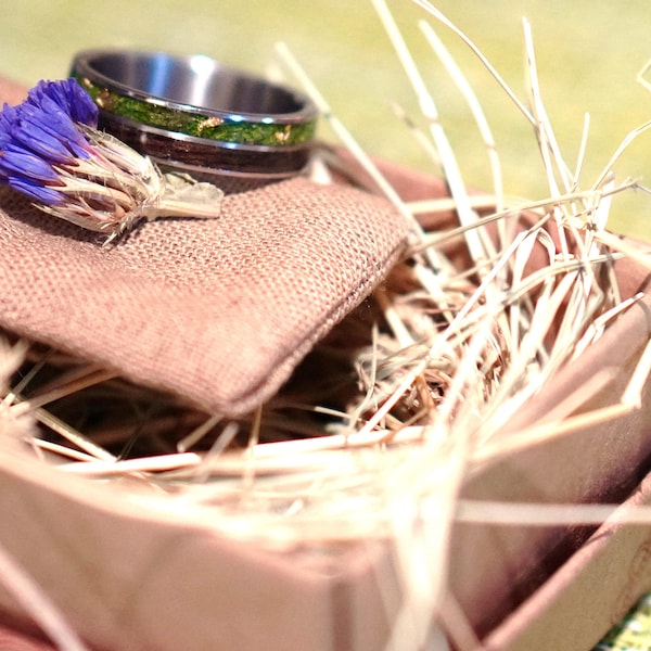 Titanium Wedding Band With Dark Oak, Titanium Ring With Hydrangea Green ...