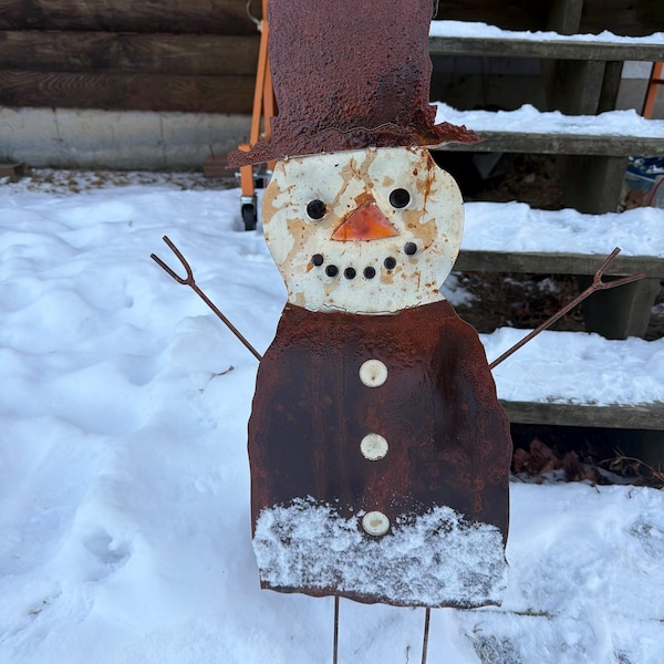 Cheerful Rusty Snowman - Garden Stake - Etsy
