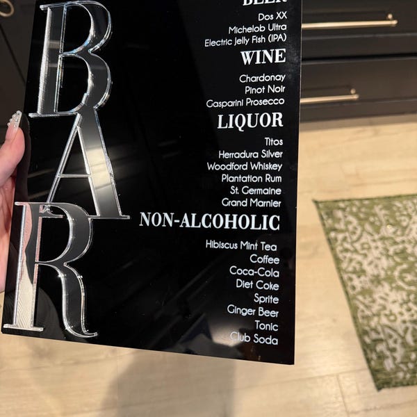 3D Mirror Gold Foil Open Bar Menu Signature Cocktails Custom Minimalist ...