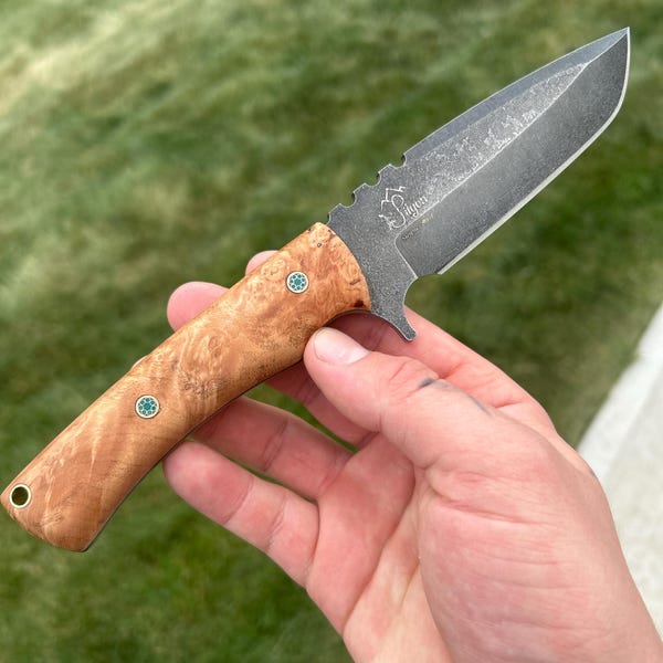 Custom EDC Knife With Scout Carry Leather Sheath, Stainless Steel Fixed ...