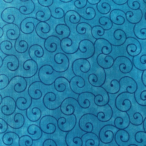 Aziza - Scrolls, Dark Aqua Background With Green Scrolls, Quilting ...