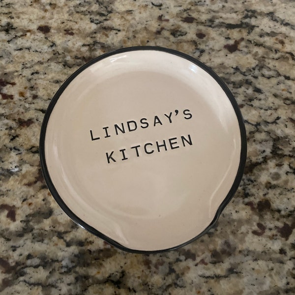 Personalized White Ceramic Spoon Rest. Hand Stamped, Wheel Thrown ...