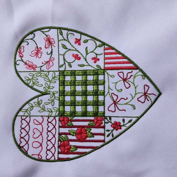 Patchwork Heart Machine Embroidery Design 4 SIZES, Quilted Heart Digital Embroidery Design, Cute ...