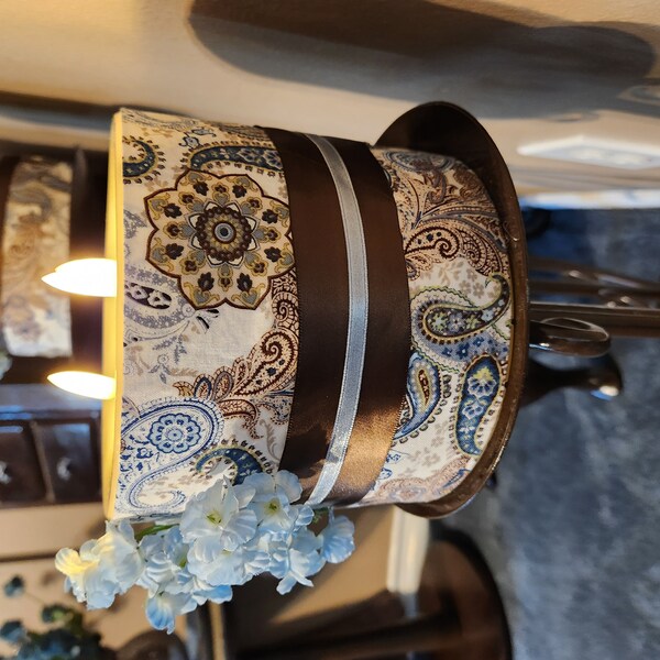 Slip-on Handmade Lamp Cord Cover, 19th Century Blue Floral & Khaki ...