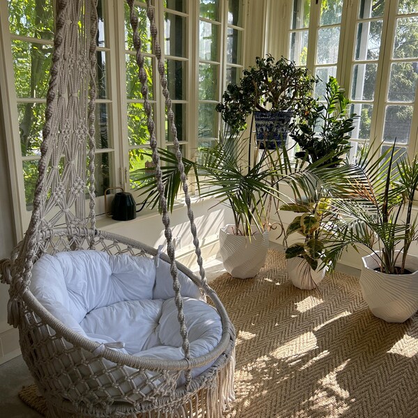 Round Hanging Chair, Macrame Swing, Hängesessel, Indoor Outdoor Swing ...