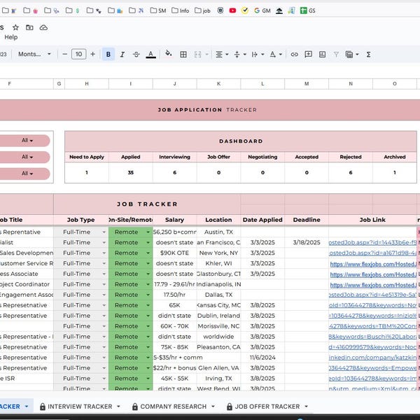 Job Application Tracker Google Sheets, Job Planner, Interview and Job ...