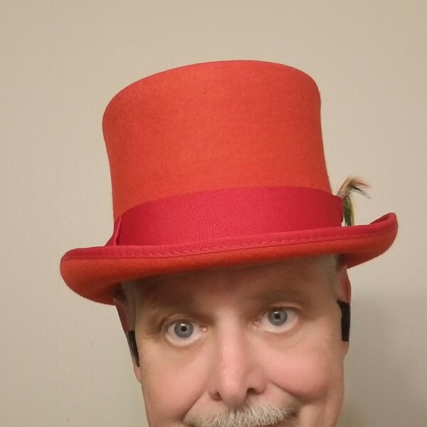 Red Top Hat Red Wool Top Hat Red Handmade Top Hat Vintage Top Hat Top ...