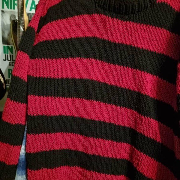 Kurt Cobain Inspired Sweater, Red and Black Striped Jumper, Nirvana ...