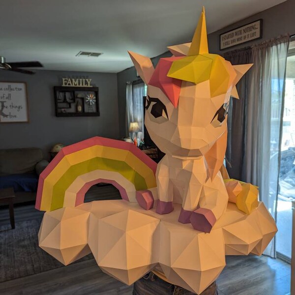 Papercraft 3D Unicorn on Clouds & Rainbow PDF,SVG Template for DIY ...