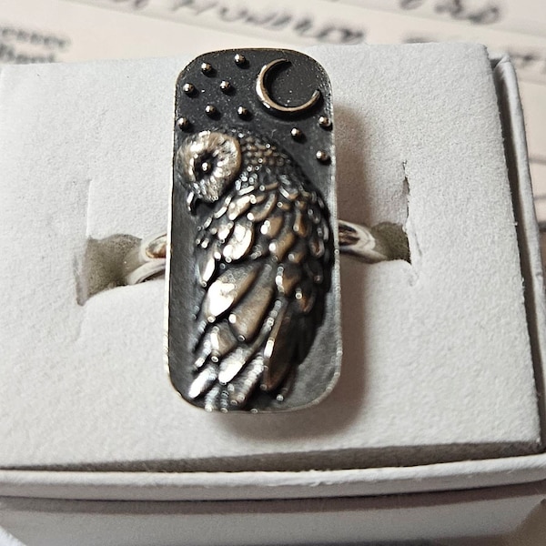 Owl Ring Sterling Silver Moon Owl Ring Barn Owl Ring Owl Jewelry Witch Ring Witch Jewelry ...