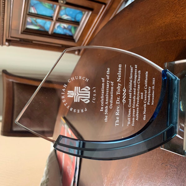 Personalized Crystal Award Plaque, Church Retirement, Graduation ...