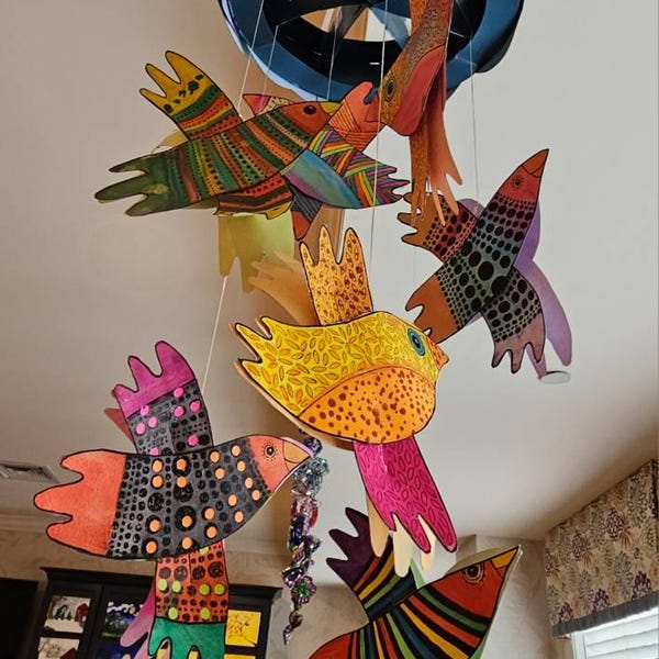 Birds Hanging Mobile, Printable PDF, DIY Papercraft, Kids' Room Decor ...