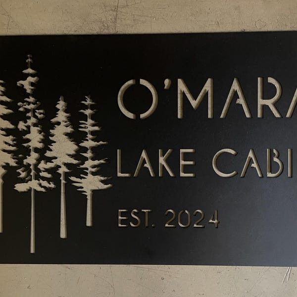Personalized Metal Cabin Name Sign, Pine Tree Custom Metal Sign ...