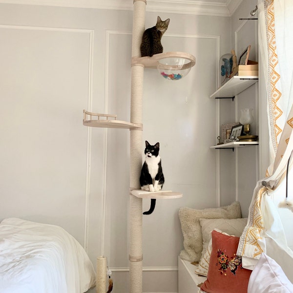 Cat Adjustable Tower Floor to Ceiling Cat Tower Wood Cat Tree Cat ...