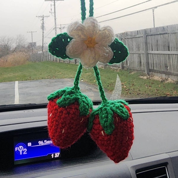 CROCHET PATTERN ONLY Crochet Strawberry Car Interior Rearview Mirror ...