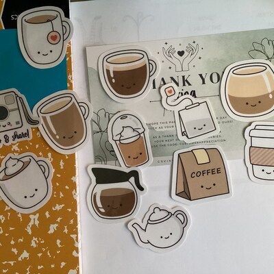 Cute Coffee and Tea Kawaii Sticker Pack Cute Fun Stickers Stickers Gift ...