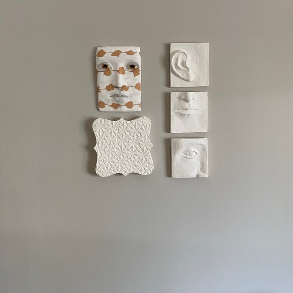 Gold Tile Face Sculpture, Ceramic Wall Art, Buddha Face Gold Wall Decor ...