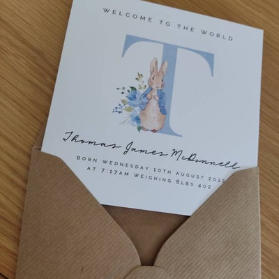 Personalised Peter Rabbit New Baby Card Welcome to the World Card ...