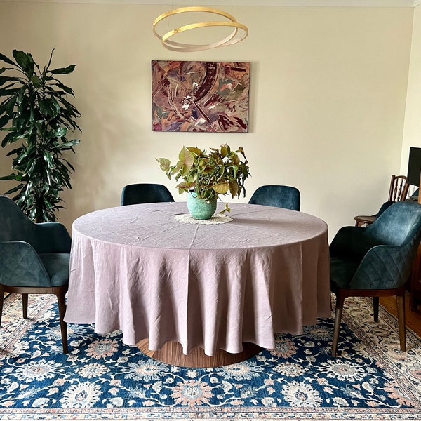 Round Linen Tablecloth in Various Colors. Washed Soft Linen Tablecloth ...