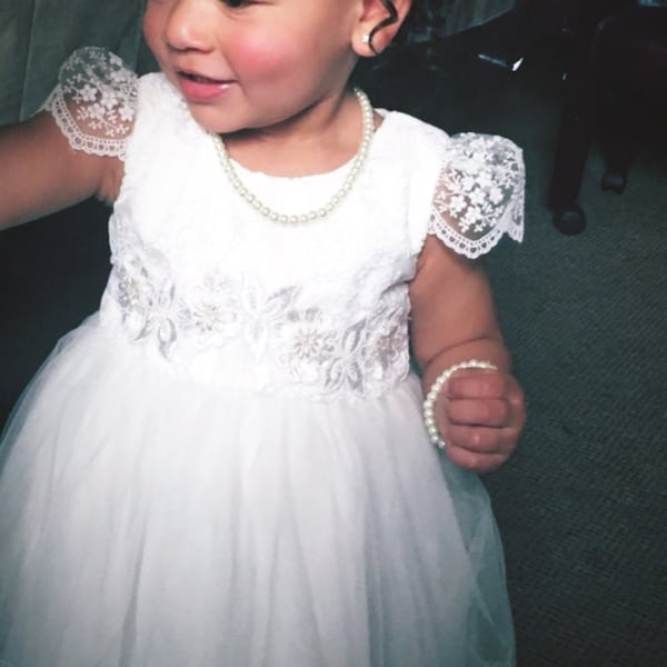 White Baby Dress, Girl Baptism Dress, Baptism Cake Topper, Taufkleid ...