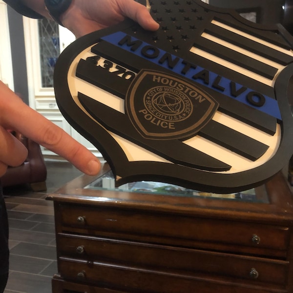 Custom Police Shield Wall Plaque - Personalized Thin Blue Line Design ...