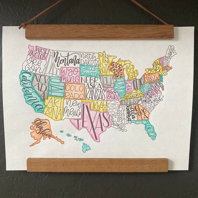 Digital Download USA Map Printable, Hand Lettered, United States of ...