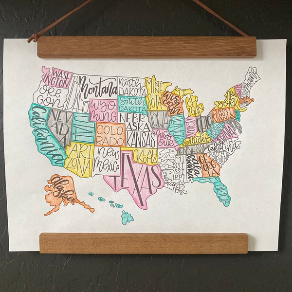 Digital Download USA Map - Printable, Hand Lettered, United States of ...