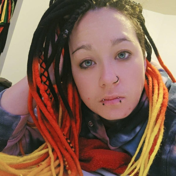 Wool Ombre Double Ended Dreadlocks DE Dreads “phoenix” Black Red Yellow ...