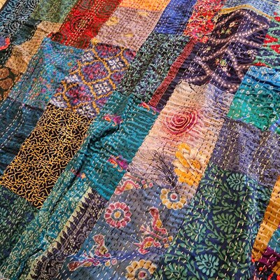 Indian Patchwork Quilt Kantha Quilt Handmade Vintage Quilts Boho King ...