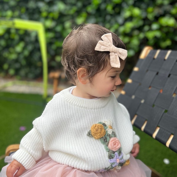Embroidered Rose Baby Floral Sweater Personalized Embroidered Knit Hand ...