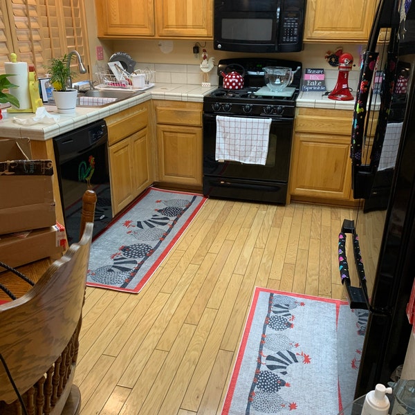 Chicken Decor Kitchen Dining Room Runner Rug / Mat Non-skid Machine ...