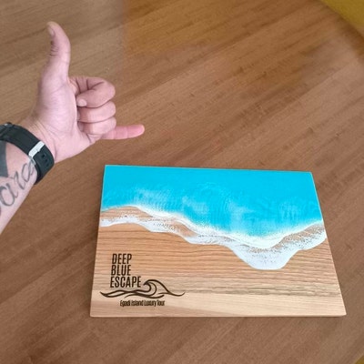 Wood Live Edge Floating Shelves With Ocean Waves Coastal Beachy Room ...