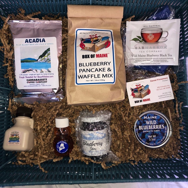 Wild Maine Blueberry Breakfast Box - Pancakes, Syrup, Jam, Honey, Tea ...