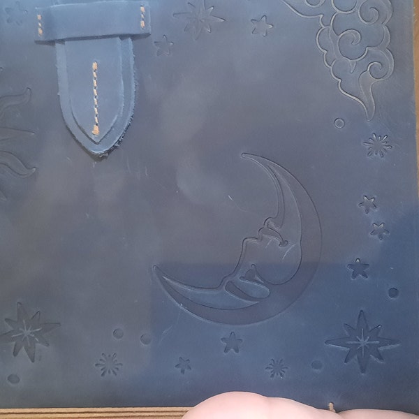 Sun and Moon Leather Journal With Embossed Stars Design Blank Paper - Etsy