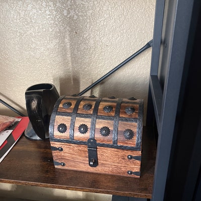 Pirate Wooden Storage Chest Flat Lid With Antique Iron Lock and ...