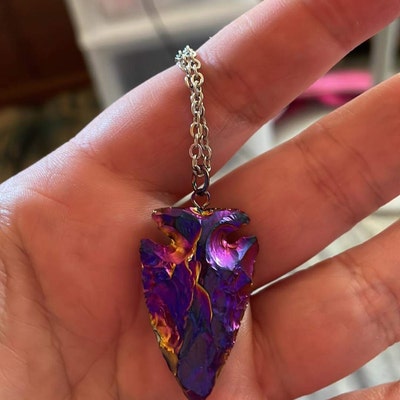 Rainbow Titanium Aura Quartz Arrow Head Pendant - Etsy