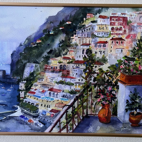Positano Italy, Amalfi Coast, Watercolor, Italian Wall Art, Colorful ...