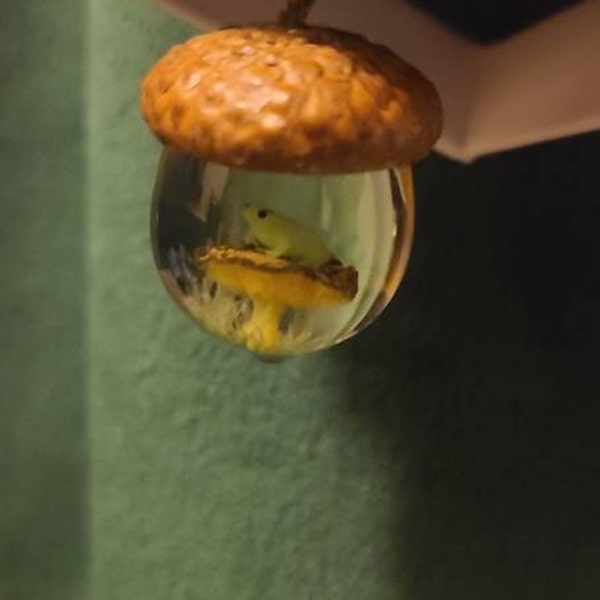 Acorn Necklace With Mushroom Frog, Resin Jewelry, Acorn Pendant, Wood ...