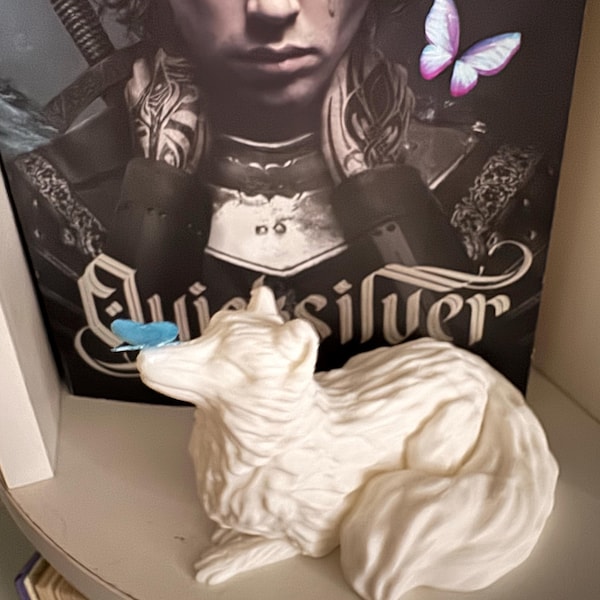 White Fox With Blue Butterfly, Quicksilver, Bookshelf Decor, Fantasy ...