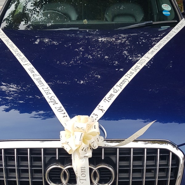 Personalised Wedding Car Ribbon and Bonnet Bow Kit | Printed Car Ribbon ...