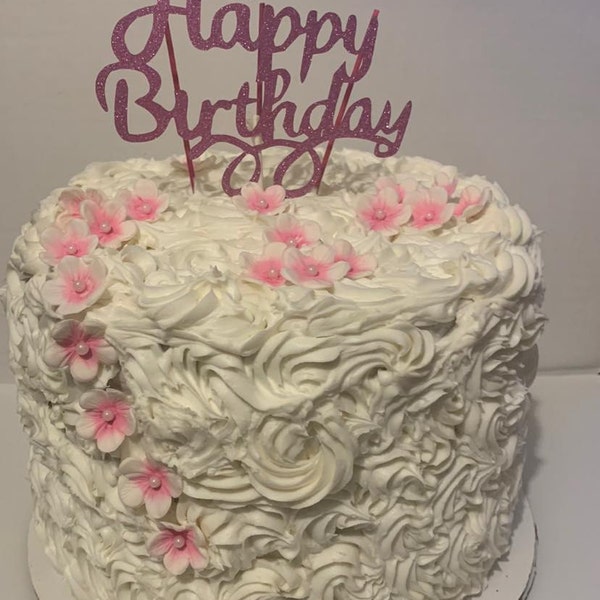 PINK on WHITE Gum Paste Blossoms 30 Edible Cake Topper and Cupcake ...