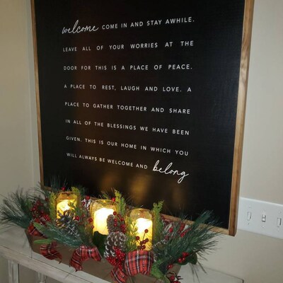 Welcome Come in and Stay Awhile You Will Always Belong Framed Wood Sign ...