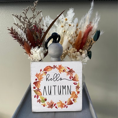 Wooden Square Plaque/sign hello Autumn/welcome - Etsy