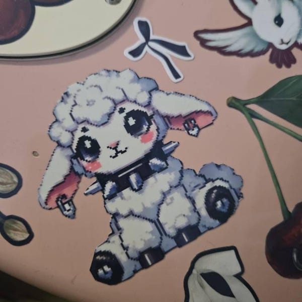 Goth Lamb Sticker - Holographic Lamb Sticker, Cute Pixel Art Punk Lamb ...