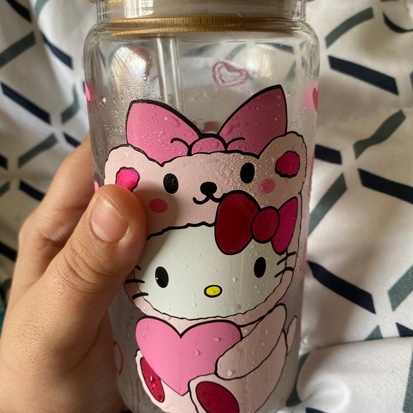 Pink Checkered Coquette 16oz Glass Cup| Girly Cups | Bows Coquette ...